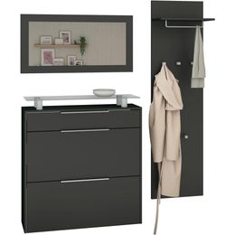 borchardt Möbel Garderoben-Set BORCHARDT MÖBEL "Oliva", schwarz (schwarz matt), Kastenmöbel-Sets, (3-tlg.), mit hängendem Schuhschrank, Paneel und Spiegel