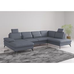 Sit & More Wohnlandschaft SIT & MORE "Morris U-Form, inkl. Sitztiefenverstellung", bunt (graublau), B:335cm H:82cm T:212cm, Sofas, Wohnlandschaft, wahlweise mit Armteilverstellung, Bettfunktion & Bettkasten