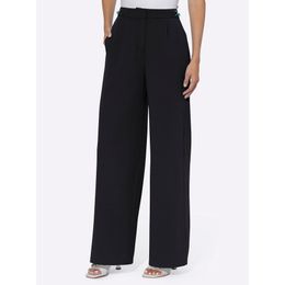 Bundfaltenhose Heine, Damen, Gr. 38, Normalgrößen, schwarz, 69% Polyester, 23% Viskose, 8% Elasthan, unifarben, lang, Hosen