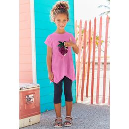 Shirt & Leggings Kidsworld "2tlg. Set T-Shirt + Leggings mit Wendepailletten", Mädchen, Gr. 104/110, pink (pink, marine), Jersey, Obermaterial: 100% Baumwolle. Unterteil: 95% Baumwolle, 5% Elasthan, mehrfarbig, modisch, KOB Set-Artikel, in 2 Farbvarianten zu tragen