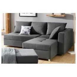 Ecksofa Home Affaire "Italia L-Form", grau (anthrazit), B:217cm H:80cm T:182cm, Struktur fein (100% Polyester), Microfaser PRIMABELLE (100% Polyester), Sofas, mit Bettfunktion, mit Federkern, Topseller