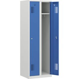 eurokraft basic Spind Amsterdam, 2 Abteile, lichtgrau / lichtblau, Breite 600 mm, Zylinderschloss
