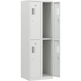 eurokraft basic Doppelstock-Spind Amsterdam, 2 Abteile, Breite 600 mm, 4 Fächer, lichtgrau