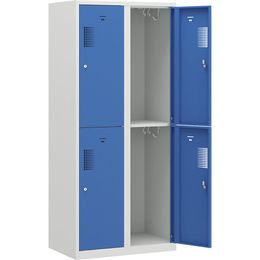 eurokraft basic Doppelstock-Spind Amsterdam, 2 Abteile, Breite 800 mm, 4 Fächer, lichtgrau / lichtblau