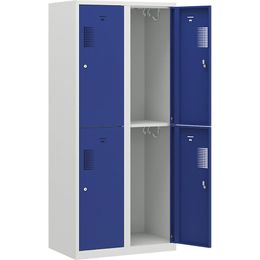 eurokraft basic Doppelstock-Spind Amsterdam, 2 Abteile, Breite 800 mm, 4 Fächer, lichtgrau / enzianblau