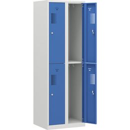 eurokraft basic Doppelstock-Spind Amsterdam, 2 Abteile, Breite 600 mm, 4 Fächer, lichtgrau / lichtblau