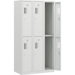 eurokraft basic Doppelstock-Spind Amsterdam, 3 Abteile, Breite 900 mm, 6 Fächer, lichtgrau