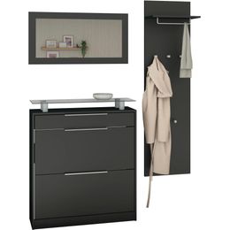 borchardt Möbel Garderoben-Set BORCHARDT MÖBEL "Oliva", schwarz (schwarz matt), Kastenmöbel-Sets, (3-tlg), mit stehendem Schuhschrank, Paneel und Spiegel