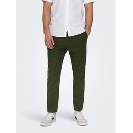 Only & Sons Stoffhose ONLY & SONS "ONSLINUS CROP 0007 COT LIN PNT NOOS", Herren, Gr. M, N-Gr, grün (olive night), Web, Obermaterial: 75% Baumwolle, 25% Leinen, unifarben, modisch, slim fit knöchellang, Hosen, mit Leinen