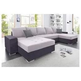 Wohnlandschaft Collection AB "XXL-Josy U-Form, Breite 333 cm, mit 2 Recamieren 77 & 79 cm", silber (anthrazit, silber), B:333cm H:84cm T:161cm, 100% Polyester, Sofas, inkl. Bettfunktion, Bettkasten, mit 5 gleich großen Rückenkissen