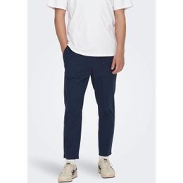 Only & Sons Stoffhose ONLY & SONS "ONSLINUS CROP 0007 COT LIN PNT NOOS", Herren, Gr. M, N-Gr, blau (schwarz navy), Web, Obermaterial: 75% Baumwolle, 25% Leinen, unifarben, modisch, slim fit knöchellang, Hosen, mit Leinen