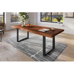Baumkantentisch 240 x 110 cm Esstisch massiv Akazie Nussbaum U-Gestell Schwarz TITAN