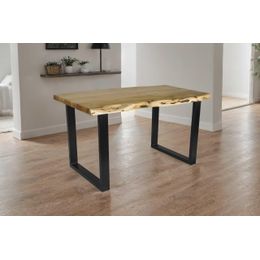 Esstisch Baumkante Akazie massiv 50mm Eichefarben 140 x 80 cm U-Gestell schwarz CALI