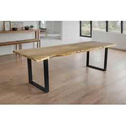 Esstisch Baumkante Akazie massiv 50mm Eichefarben 260 x 100 cm U-Gestell schwarz CALI