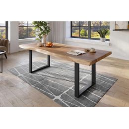Baumkantentisch 240 x 110 cm Esstisch massiv Akazie Natur U-Gestell Schwarz TITAN