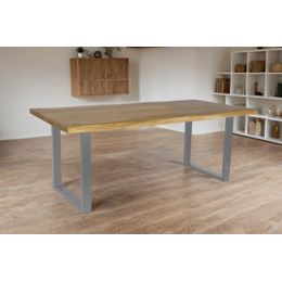 Esstisch Baumkante Akazie massiv 50mm Eichefarben 220 x 100 cm U-Gestell silber CALI