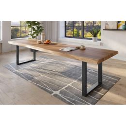 Baumkantentisch 300 x 110 cm Esstisch massiv Akazie Natur U-Gestell Schwarz TITAN