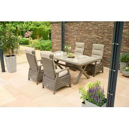 Gartentisch siena GARDEN "»Sincro« Ausziehtisch 200-260x100cm mit Keramikleisten", beige (natur, taupe, taupe), B:100cm H:77cm T:200cm, Tische, einfacher Synchronauszug