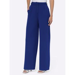 Bundfaltenhose Heine, Damen, Gr. 36, Normalgrößen, blau (royalblau), 69% Polyester, 23% Viskose, 8% Elasthan, unifarben, lang, Hosen