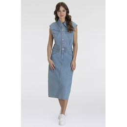 Levi's Jeanskleid LEVI'S "ICONIC SLEEVELESS DRESS", Damen, Gr. L (40), N-Gr, wrapped in blau, Denim/Jeans, Obermaterial: 100% Baumwolle, casual, figurbetont ca. Mitte Wade, ohne Ärmel, Kleider