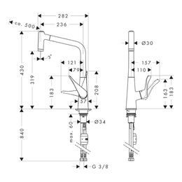 Hansgrohe Metris M71 Einhebel-Küchenmischer 320mm 10l/min Chrom, mit Ausziehbrause, 2jet 14820000