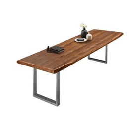 Esstisch Baumkante massiv Akazie nussbaumfarben 350 x 120 silber VALIN