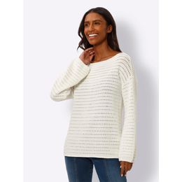 Heine Damen Ajourpullover, Natur, Gr. 48, Rundhals Pullover, 100% Baumwolle