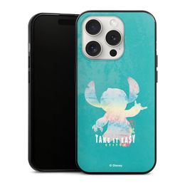 DeinDesign iPhone 15 Pro Handy Slim Case extra d&uuml;nn Silikon Handyh&uuml;lle schwarz H&uuml;lle Lilo & Stitch Official Licensed Product Disney Silikon Slim Case