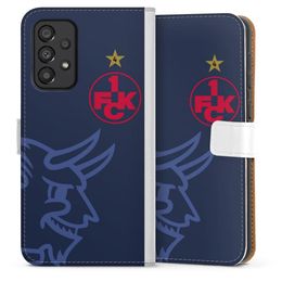 DeinDesign Galaxy A33 5G Handy Klapph&uuml;lle Handyh&uuml;lle aus Kunst Leder wei&szlig; Flip Case 1. Fc Kaiserslautern Logo 1. Fck Sideflip mit Lasche