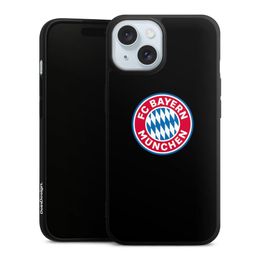 DeinDesign iPhone 15 Handy Premium Silikon H&uuml;lle Handyh&uuml;lle schwarz Case Fc Bayern M&uuml;nchen Logo Official Licensed Product Silikon Premium Case