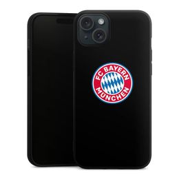 DeinDesign iPhone 15 Plus Handy Premium Silikon H&uuml;lle Handyh&uuml;lle schwarz Case Fc Bayern M&uuml;nchen Logo Official Licensed Product Silikon Premium Case