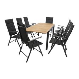 DEGAMO Garnitur MILOS 9-teilig, Alu + Akazie + Kunstgewebe schwarz