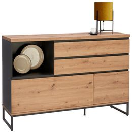 Sideboard , Anthrazit, Eiche Artisan , Holzwerkstoff , 2 Fächer , 2 Schubladen , 142x95.8x40 cm , Beimöbel erhältlich, stehend , Wohnzimmer, Kommoden