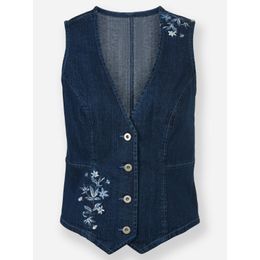 WITT Damen Jeansweste mit Bl&uuml;tenstickerei, blue-stone-washed, Gr&ouml;&szlig;e 40