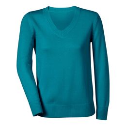 WITT Damen V-Ausschnitt-Pullover mit Baumwolle, petrol, Gr&ouml;&szlig;e 52