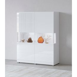 Highboard Inosign "Toledo,Breite 121,5 cm, trendige Hochkommode mit 2 Türen", weiß (weiß matt, weiß hgl), ABS-Kunststoff, FSC-zertifizierter Holzwerkstoff, MDF, Glas, Metall, Sideboards, Hochschrank mit Glas-Partien,stylische Hochglanzfronten