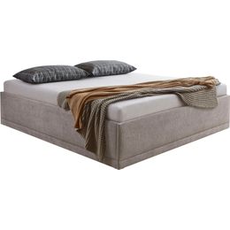 Polsterbett "Texel", beige, B:206cm H:42cm L:206cm, Bezug Bett: Veloursstoff 100% Polyester oder Microfaser (100% Polyester);Bonnell-Federkernmatratze: 51% Polypropylen, 39% Polyester und 10% Baumwolle;Kaltschaummatratze: 100% Polyester, Bezug abnehm- und waschbar bis 60C;Kissenbezug: 100% Polyester, Füllung : 100% Polyester (Hohlfaser), Westfalia Schlafkomfort, Betten, Komforthöhe mit Zierkissen,