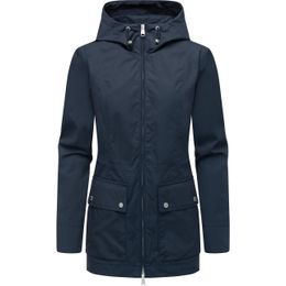 Outdoorjacke Ragwear "Monadetta A", Damen, Gr. 4XL (48), blau (navy), Obermaterial: 65% Polyester, 35% Baumwolle, Innenfutter: 100% Polyester, casual, A-Linie Po-bedeckend, hoch geschlossener Ausschnitt, Langarm Ärmel ohne Ärmelschlitz abgesteppte Kante krempelbar, Jacken, Leichte Kapuzenjacke für die Übergangszeit