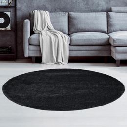 Hochflor-Teppich my home "Malin" Gr. 9, schwarz, H:43mm &Oslash;:140cm, Kunstfaser, Teppiche, Uni-Farben, leicht gl&auml;nzend, besonders flauschig durch Mikrofaser