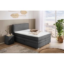 Jockenhöfer Boxspringbett JOCKENHÖFER GRUPPE "Arabella, 2x 70er Boxen mit Stauraum", grau (grau 426, 09), B:154cm L:217cm, Bezug Bett: Cord (100% Polyester);Topper und Matratzenspiegel: 100% Polyester, Komplettbetten, Wende-Bonell-Federkern-Matratze (H2/H3), inkl. Topper