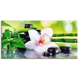 Wandbild Artland "Spa Steine Bambus Zweige Orchidee", grün (farbe bild(er): grün), B:100cm H:50cm, Bilder, als Alubild, Outdoorbild, Leinwandbild, Poster, Wandaufkleber