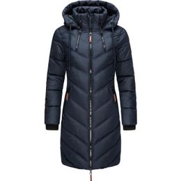 Wintermantel Marikoo "Armasa", Damen, Gr. S (36), blau, 100% Polyester, tailliert ca. Mitte Oberschenkel, hoch geschlossener Ausschnitt, Ärmel ohne Ärmelschlitz Rippstrickbündchen, Mäntel, modischer Damen Winter Steppmantel mit Kapuze, Topseller