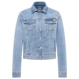 Jeansjacke Mustang "Style Santa Rosa Denim Jacket", Damen, Gr. L, medium middle, Denim/Jeans, Obermaterial: 99% Baumwolle, 1% Elasthan, unifarben, casual, regular fit taillenbedeckt, Langarm Manschette, Jacken, mit Brust Taschen