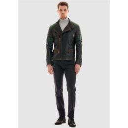 Lederjacke Pierre Cardin, Herren, Gr. L, schwarz (schwarz, grün), 100% Leder, mehrfarbig, Casual, kurz, ohne Ausschnitt, Jacken, in tollem Stepp-Design