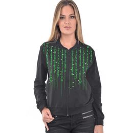 Outer Vision Runetrix Bomberjacke schwarz gr&uuml;n in L 18688-OV Runetrix Woman's Bomber Alanis Solid Black