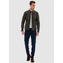 Lederimitatjacke Pierre Cardin, Herren, Gr. L, braun (dunkelbraun), 80% Polyester, 17% Baumwolle, 3% Elasthan, unifarben, kurz, hoch geschlossener Ausschnitt, Jacken, im modischen Leder-Look