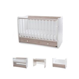 Lorelli Babybett Dream 70 x 140 cm umbaubar Kinderbett Schaukelbett Schreibtisch wei&szlig; braun