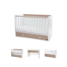 Lorelli Babybett Dream 70 x 140 cm umbaubar Kinderbett Schaukelbett Schreibtisch hellbraun wei&szlig;