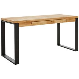 Linea Natura Schreibtisch , Eiche , Holz , Wildeiche , massiv , 1 Schubladen , rechteckig , Kufe , 65x76x150 cm , FSC , Stauraum , Arbeitszimmer,