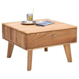 Linea Natura Couchtisch Denver , Eiche , Metall , Eiche , massiv , 1 Schubladen , quadratisch , eckig , 70x45x70 cm , Holzmöbel, Holztische,